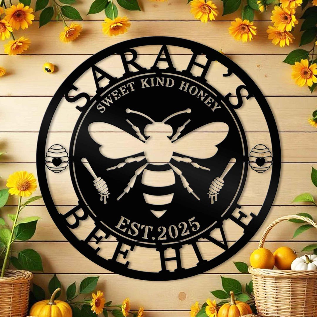 Personalized Bee Hive Sign - Bee Farm Name Decor - Beekeeper Wall Decor - Gift for Gardener ...