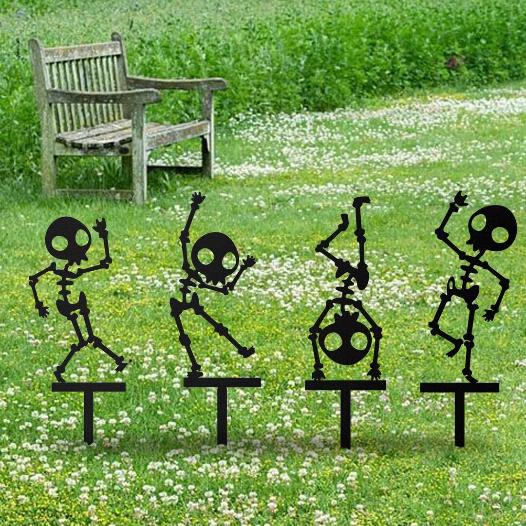 Dancing Skeleton Metal Stake - Funny Halloween Garden Stakes - Outdoor ...