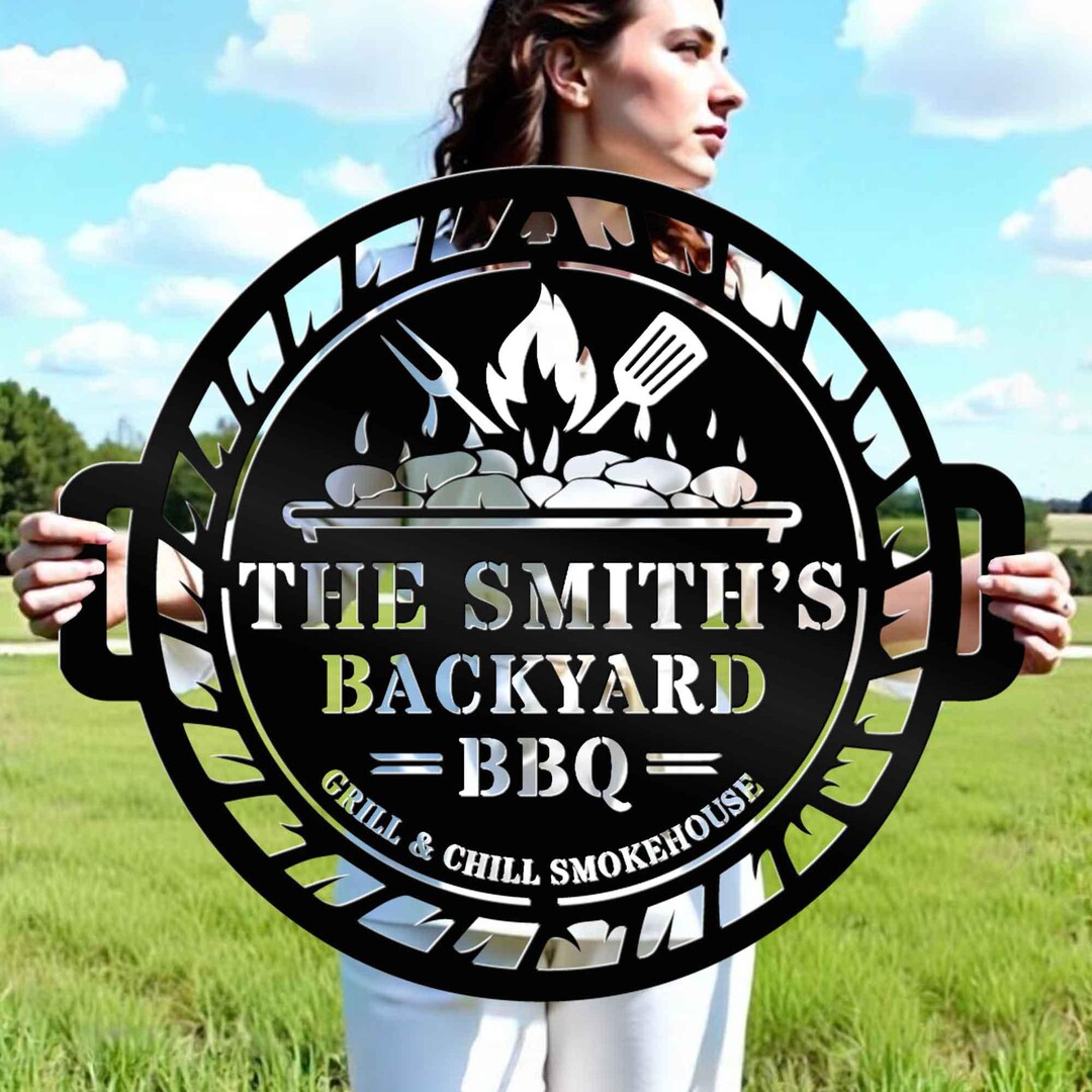 Custom Name BBQ Grill Wall Decor - Home Backyard Name Sign - Custom ...