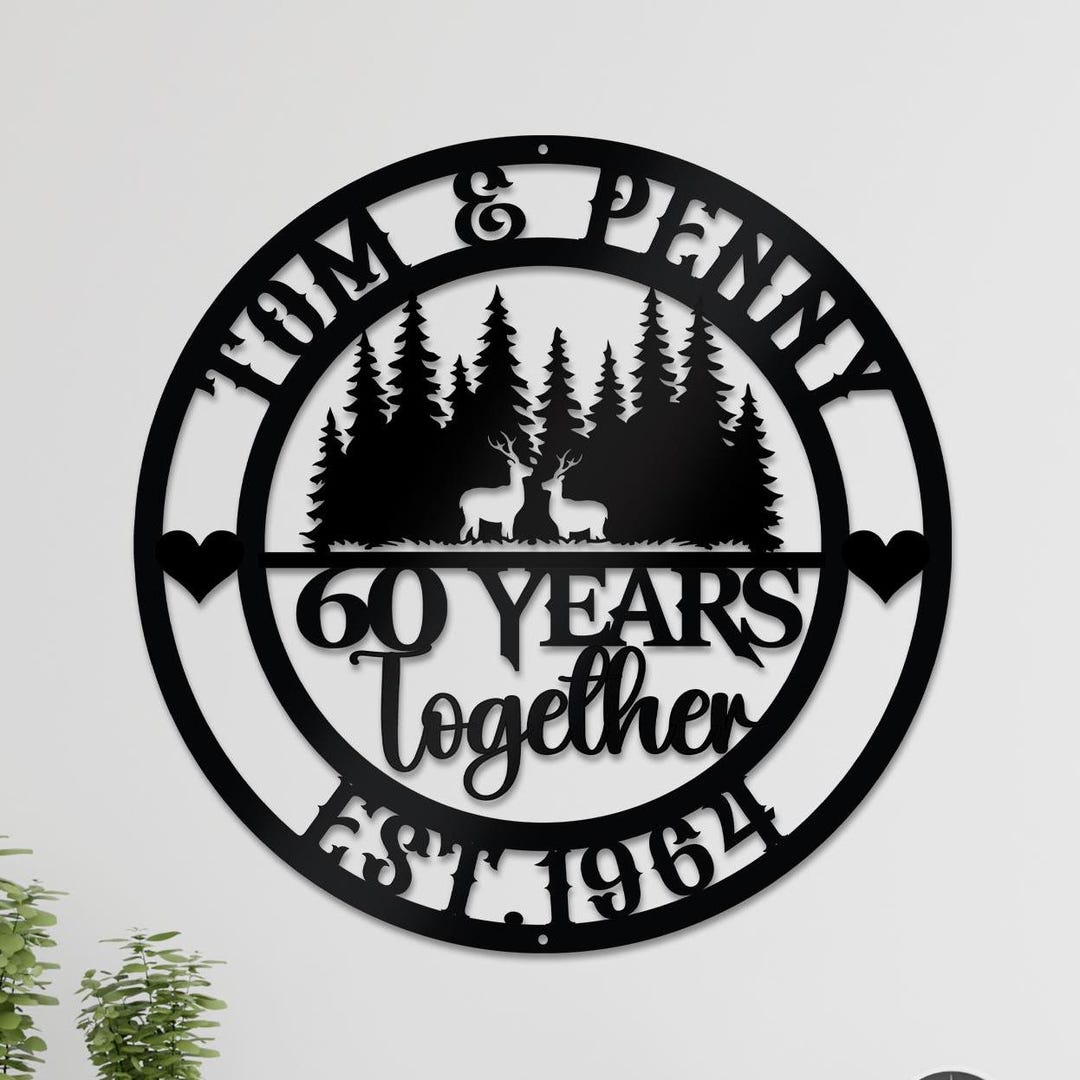 Personalized Anniversary Sign - 60 Years Together Metal Decor - Deer ...