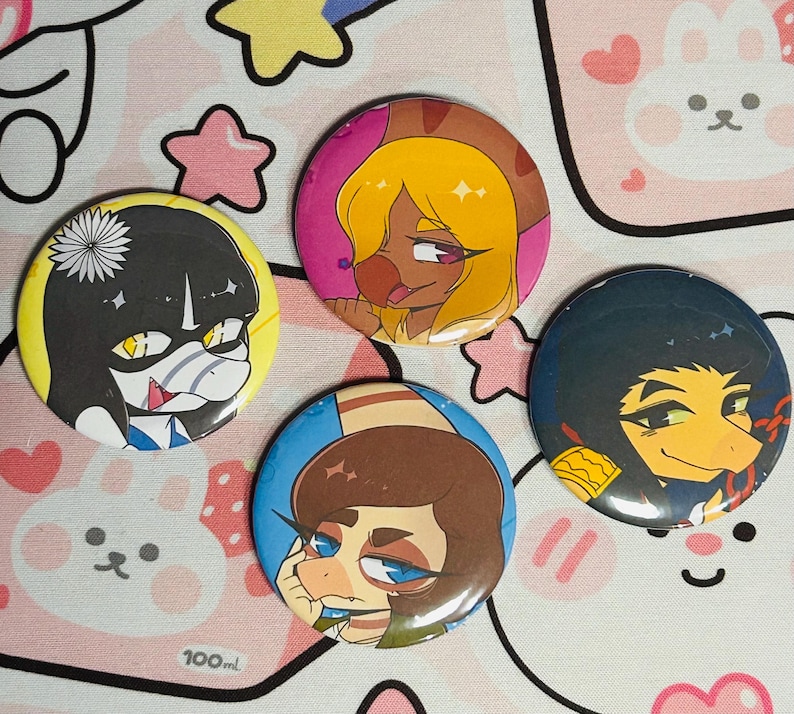 Chibi Wani Character Buttons - Holographic Options (58mm/2.25 Inch) - Etsy