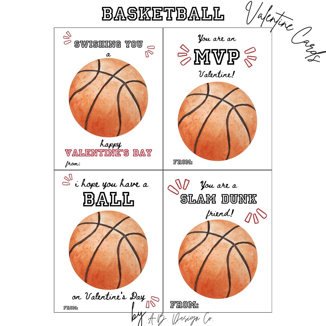Printable Basketball Valentine- Sports Theme Valentine Cards-valentine ...