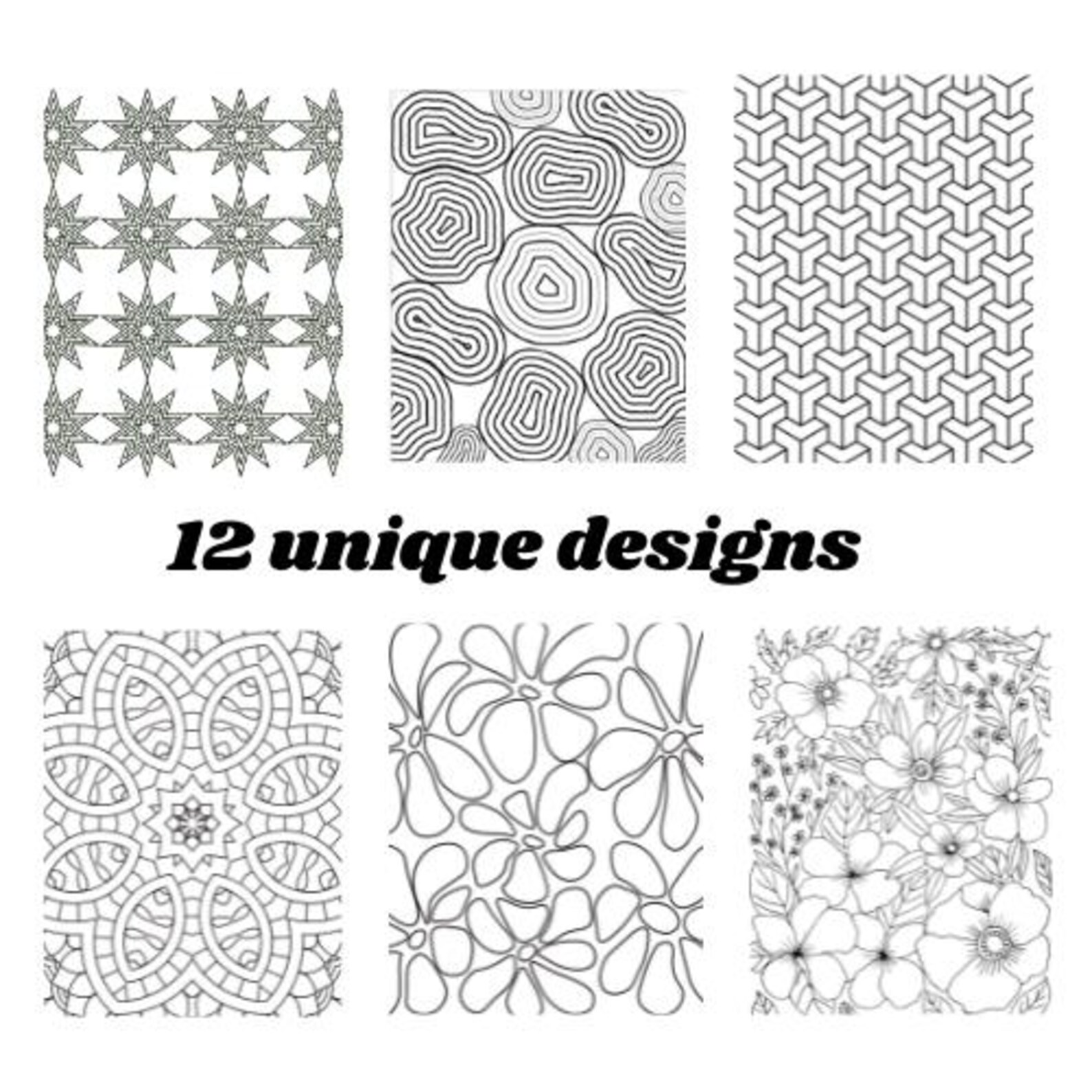 Stress Relief Coloring Pages | 12 Unique Designs | Instant Download ...