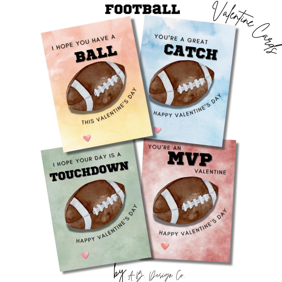 Printable Football Valentine- Watercolor Valentine Cards-valentine ...