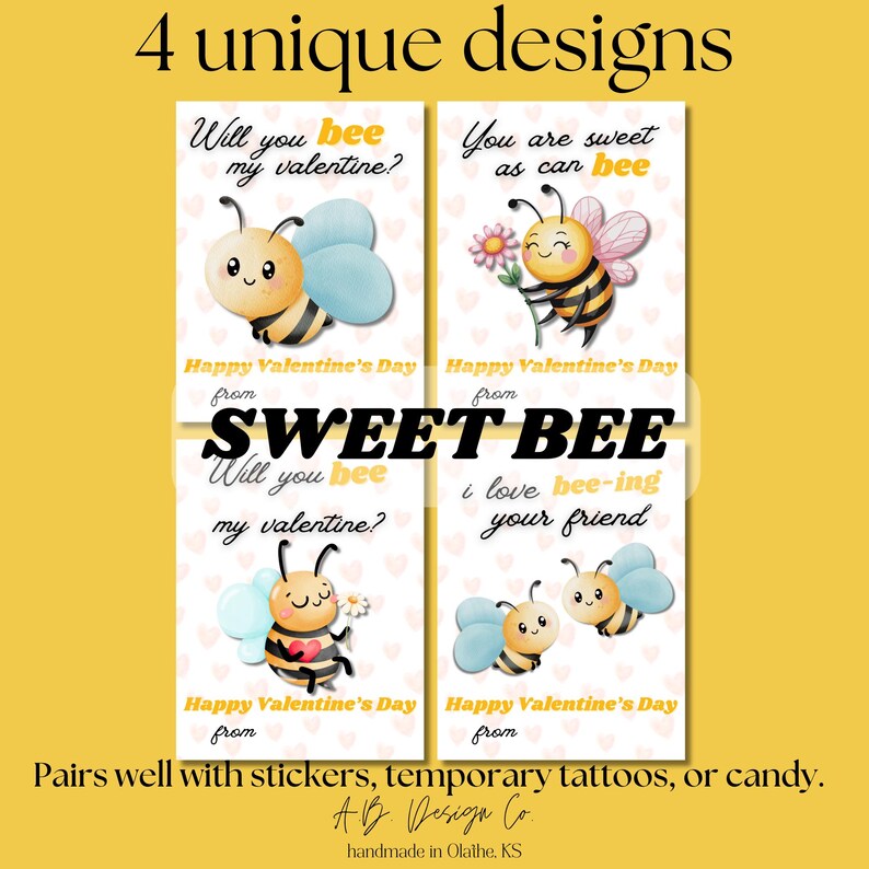 Printable Bee Valentine-cute Cards-class Exchange Cards-kids Valentine ...