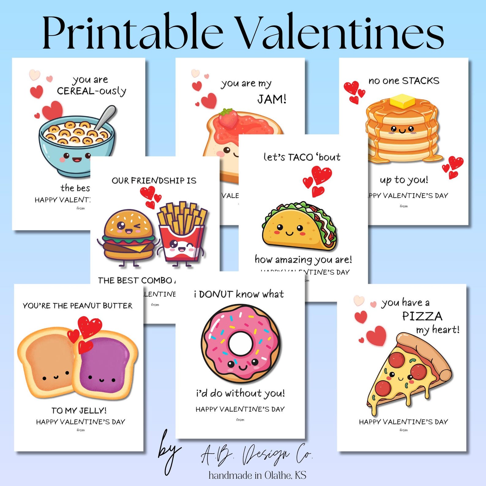 Printable Food Valentine-valentine Cards-valentine Exchange Cards ...