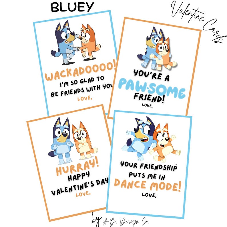 Bluey Valentine Cards – Kids Classroom Exchange Valentines - Etsy