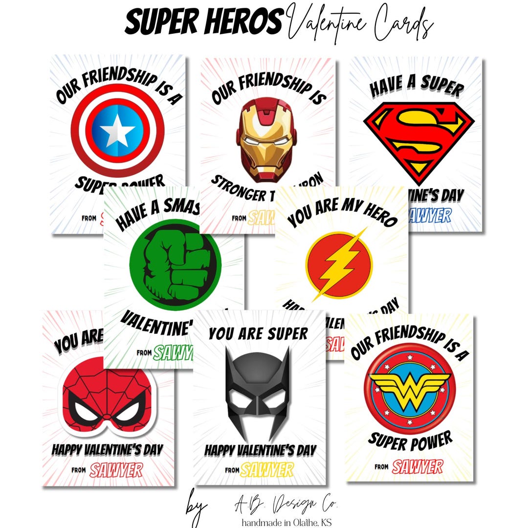 Printable Super Hero Valentines- Hero Valentine Cards-valentine ...