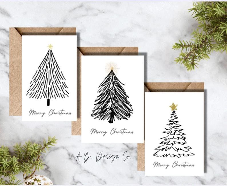 Single Trees Printable Christmas Cards-instant Download - Etsy