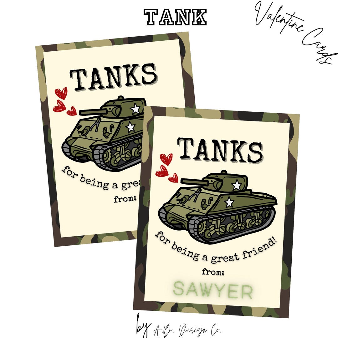 Printable Tank Valentine- Friend Valentine Cards-valentine Exchange ...