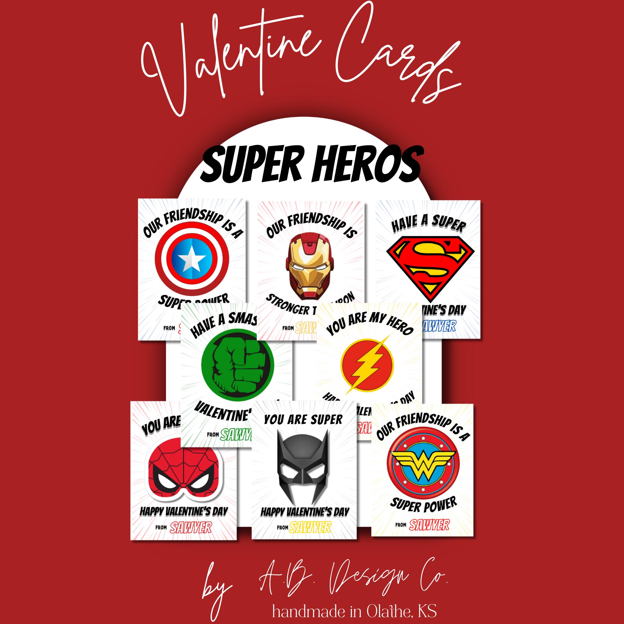 Printable Super Hero Valentines- Hero Valentine Cards-valentine ...