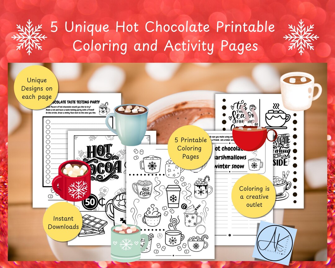 Hot Chocolate Winter Printable Coloring and Activity Pages; Hot Cocoa ...