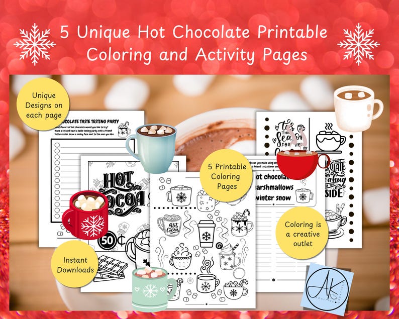 Hot Chocolate Winter Printable Coloring and Activity Pages; Hot Cocoa ...