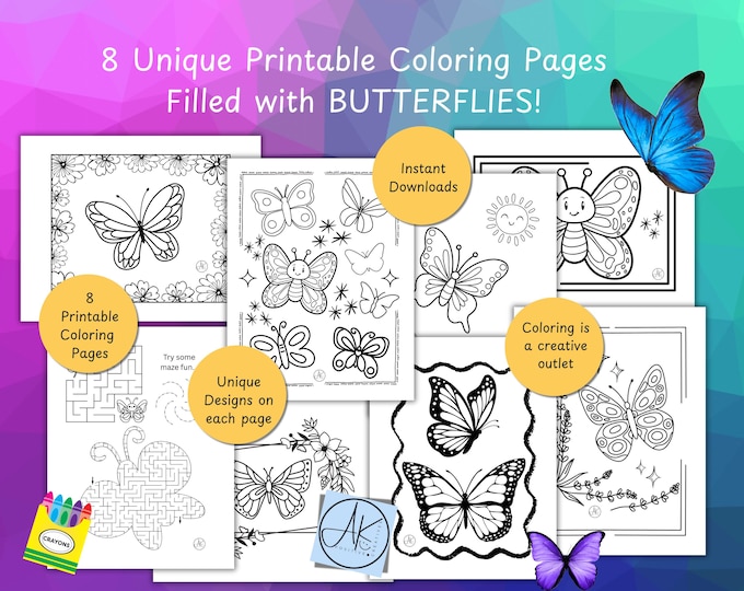 Butterfly Coloring Pages for Kids Printable | 8 Cute Pages | Toddler ...