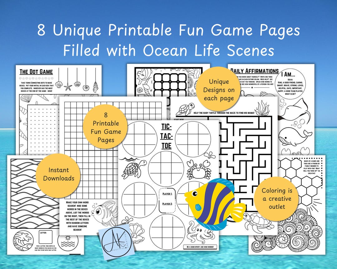 Ocean Fun Activities | 8 Printable Pages | Dot Game | Tic-tac-toe ...