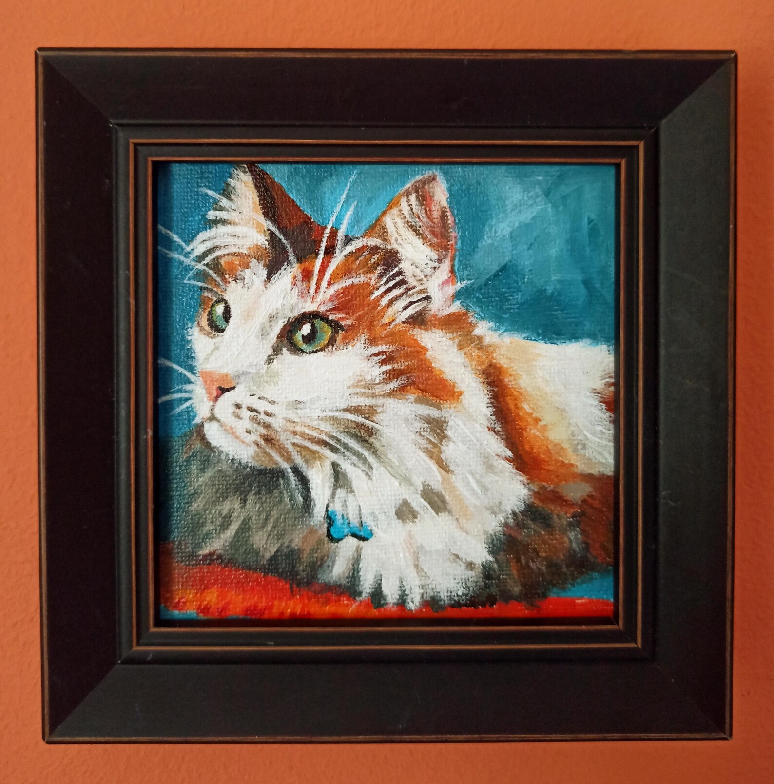 Mini Calico Cat Portrait: Original Acrylic Painting on Canvas (4x4 ...
