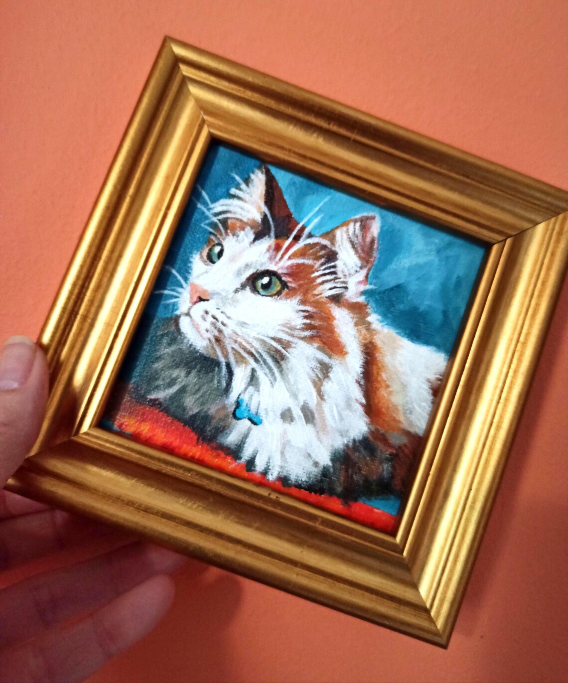 Mini Calico Cat Portrait: Original Acrylic Painting on Canvas (4x4 ...