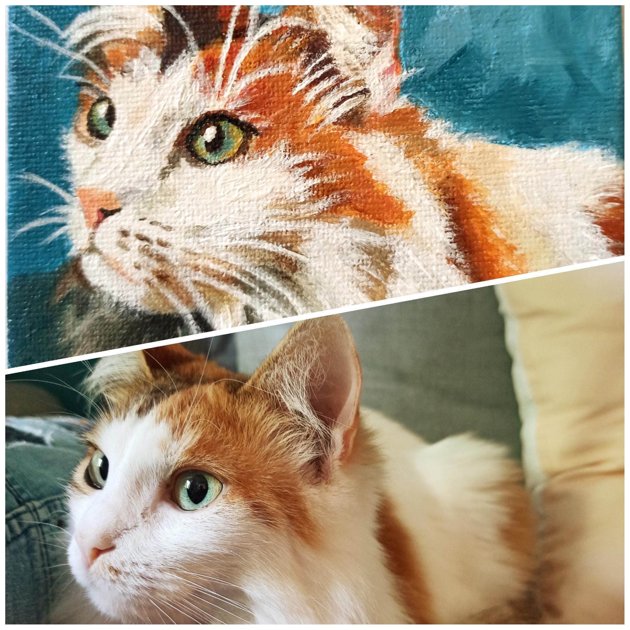 Mini Calico Cat Portrait: Original Acrylic Painting on Canvas (4x4 ...