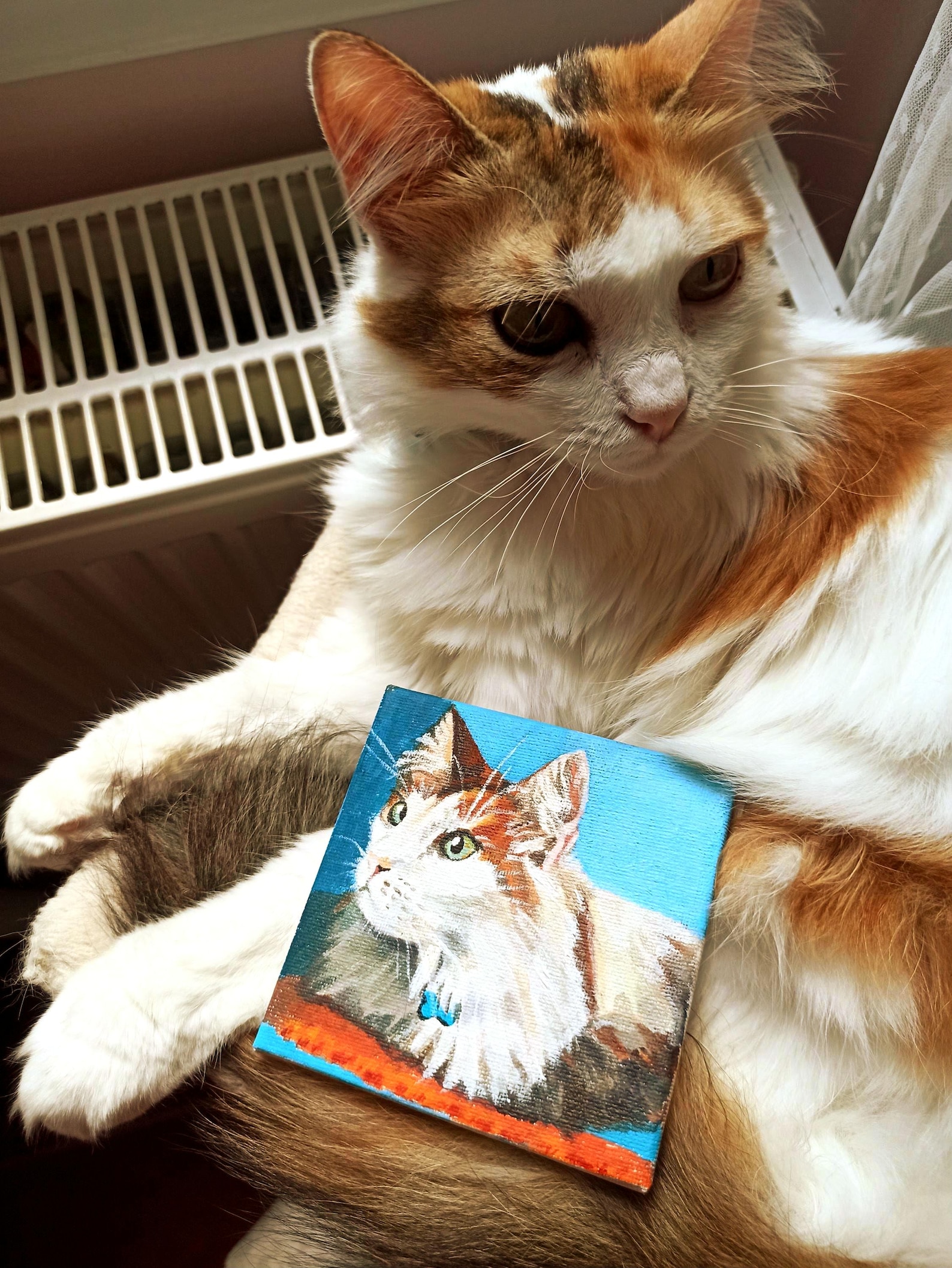 Mini Calico Cat Portrait: Original Acrylic Painting on Canvas (4x4 ...