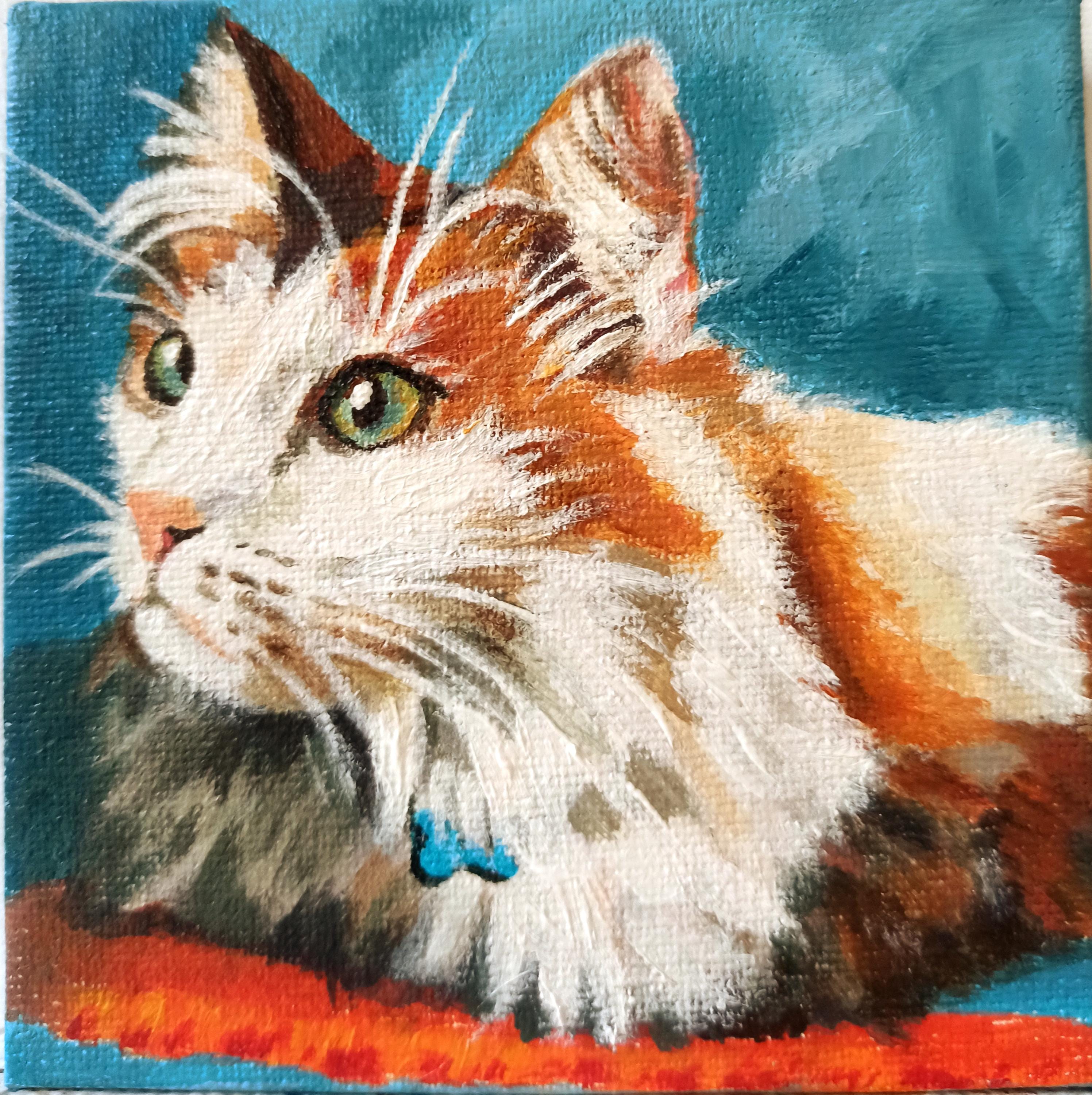 Mini Calico Cat Portrait: Original Acrylic Painting on Canvas (4x4 ...