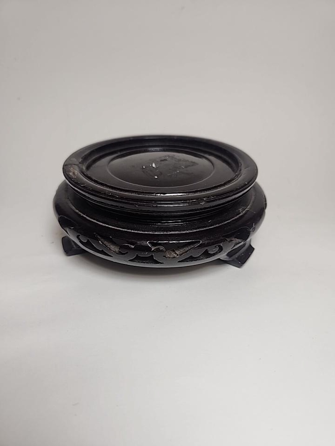 VTG Wood Carved Asian Riser Pedestal Figurine Vase Display Stand 4.6in ...