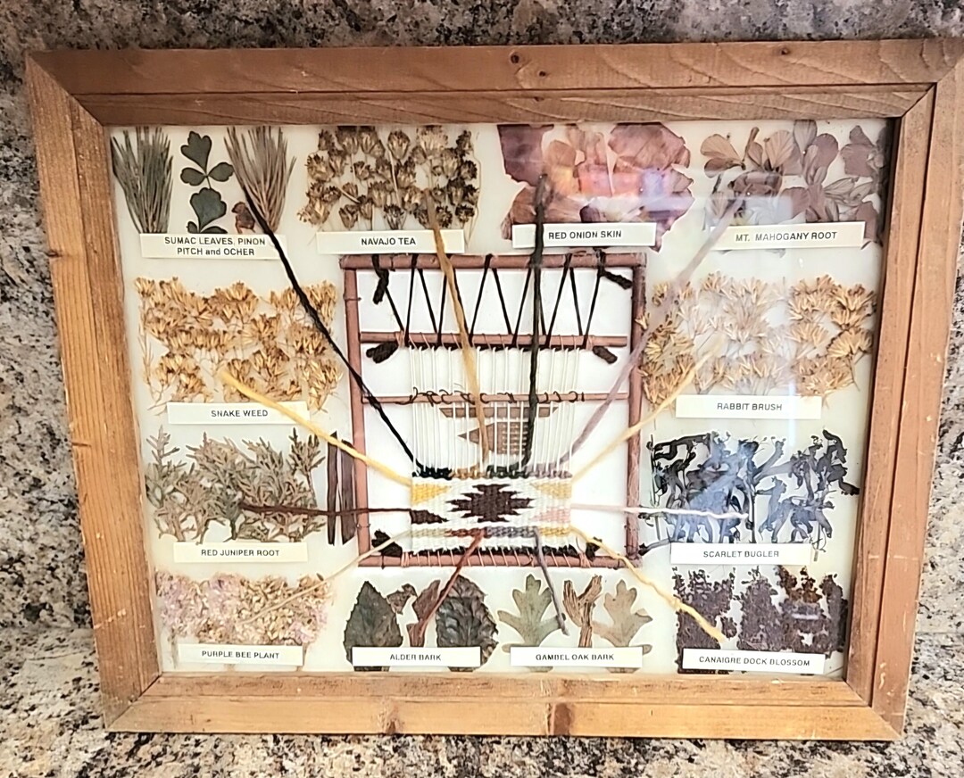Vintage Navajo Indian Dye Chart Weaving Sampler, Wooden Frames Glassed ...