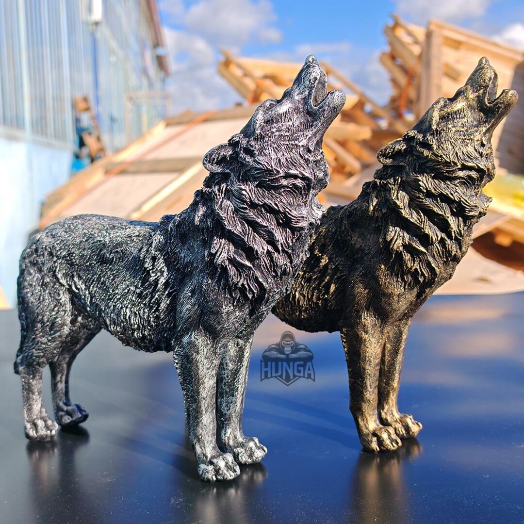 Howling Wolf Sculpture Wolf Decor Home Decor Statue Collection Gold Silver Object - Etsy