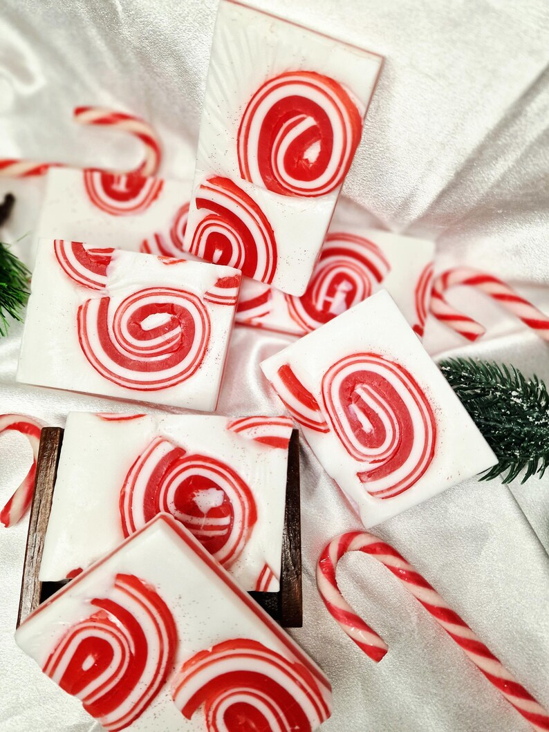 Candy Cane Soap Bar – Handmade Peppermint and Vanilla -glycerine Soap ...