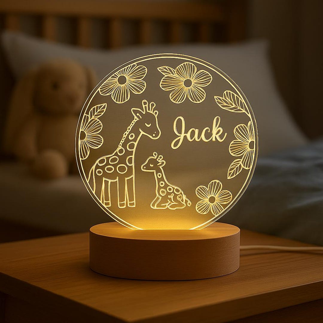 Personalized Giraffe Family LED Night Light - Custom Name Kids Room ...