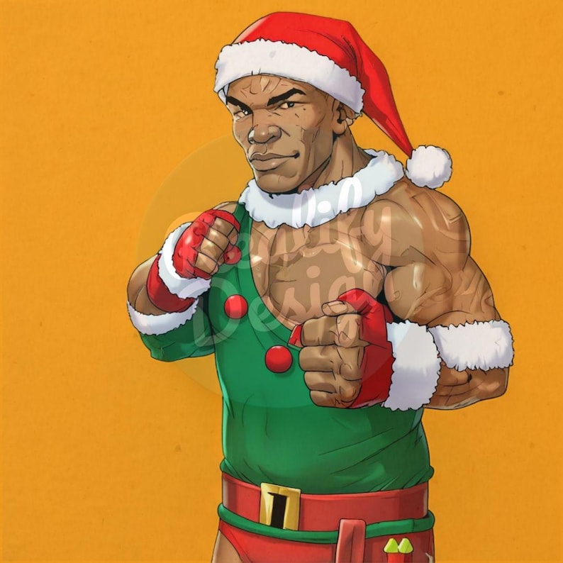 15 Santa Mike Tyson Christmas PNG Clipart Set, Funny Holiday Characters ...