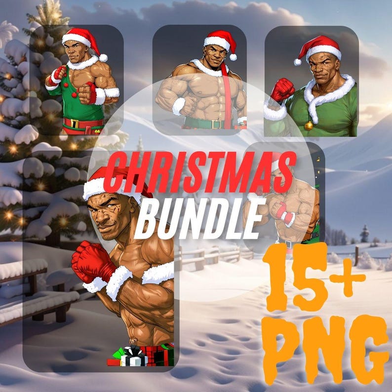 15 Santa Mike Tyson Christmas PNG Clipart Set, Funny Holiday Characters ...