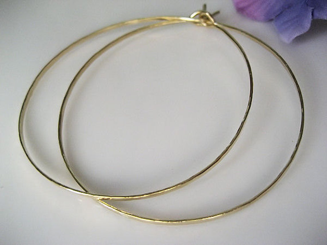 Luxe Hoops 18k solid gold 2 inch Hammered Hoop Earrings | Etsy