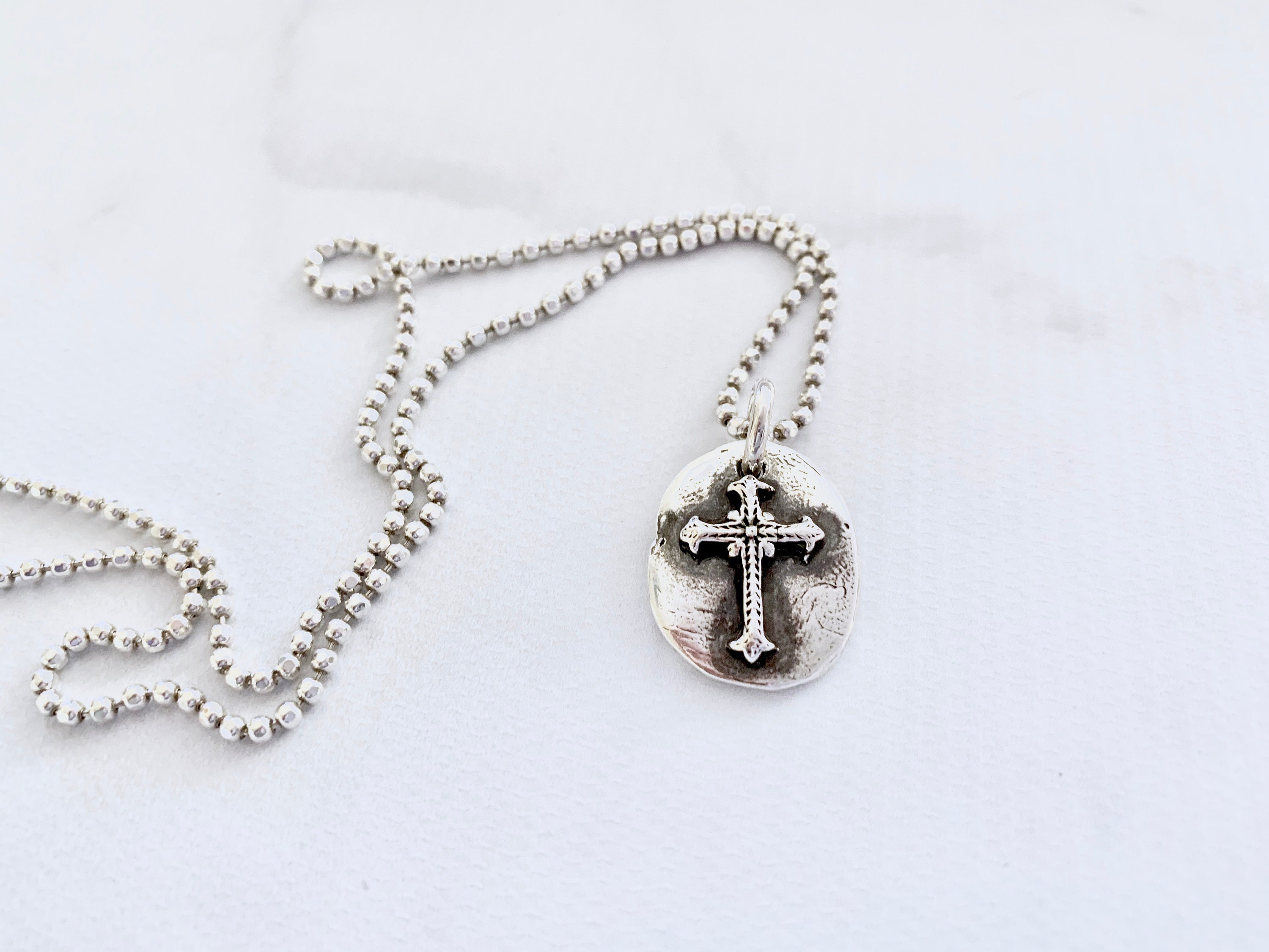 Small Sterling cross Pendant, organic cross, Sterling silver cross