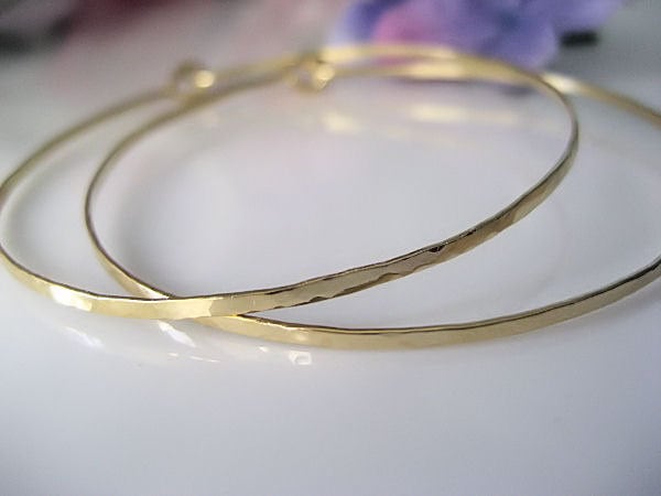Luxe Hoops- 18k solid gold 2 inch Hammered Hoop Earrings