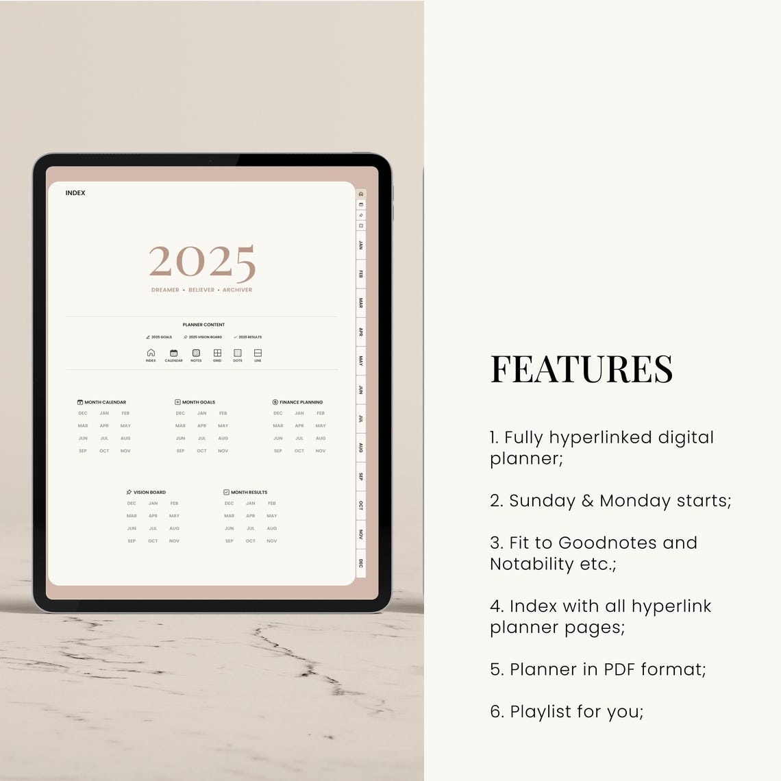 2025 Digital Weekly Planner Yearly Monthly Templates Vision Board Habit ...