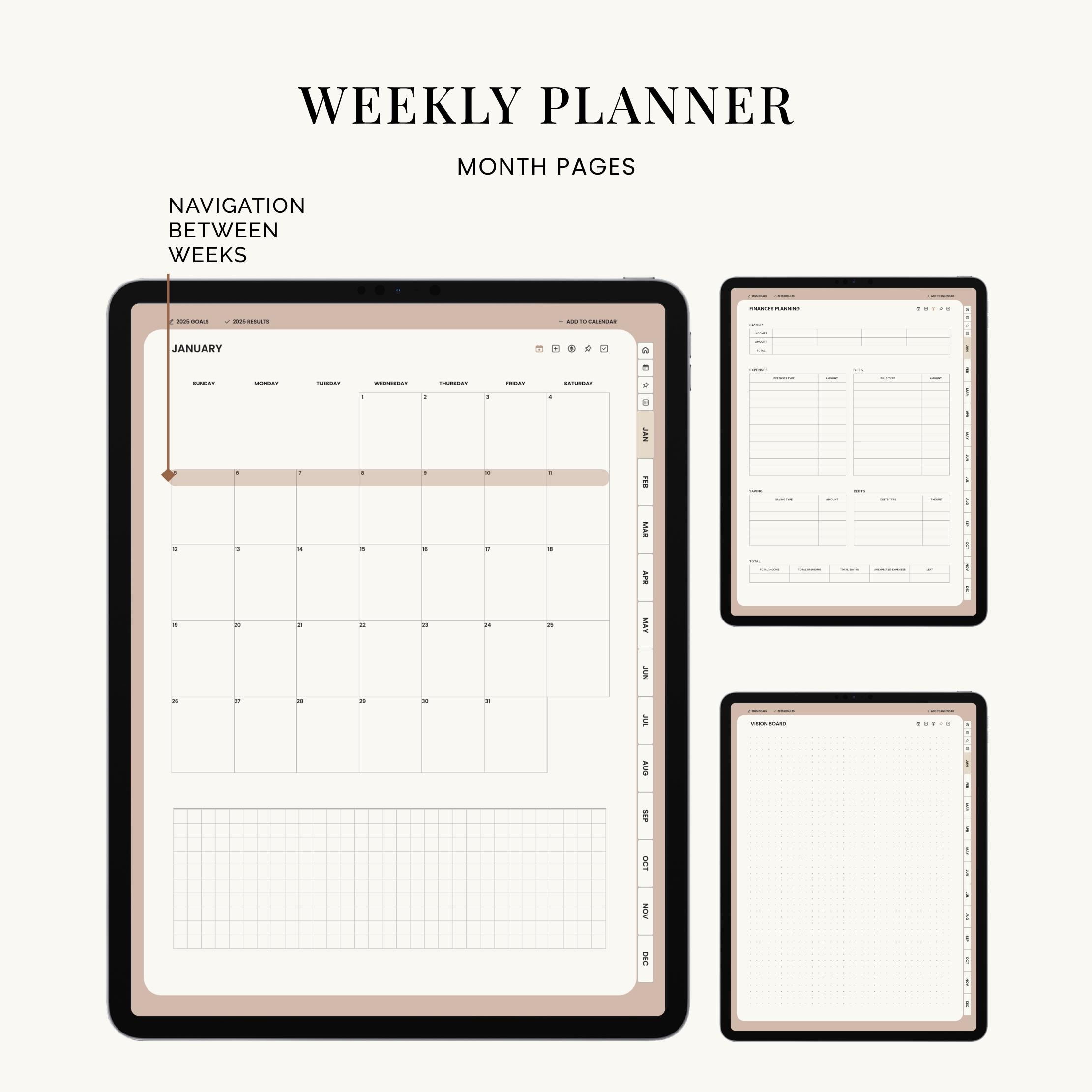 2025 Digital Weekly Planner Yearly Monthly Templates Vision Board Habit ...