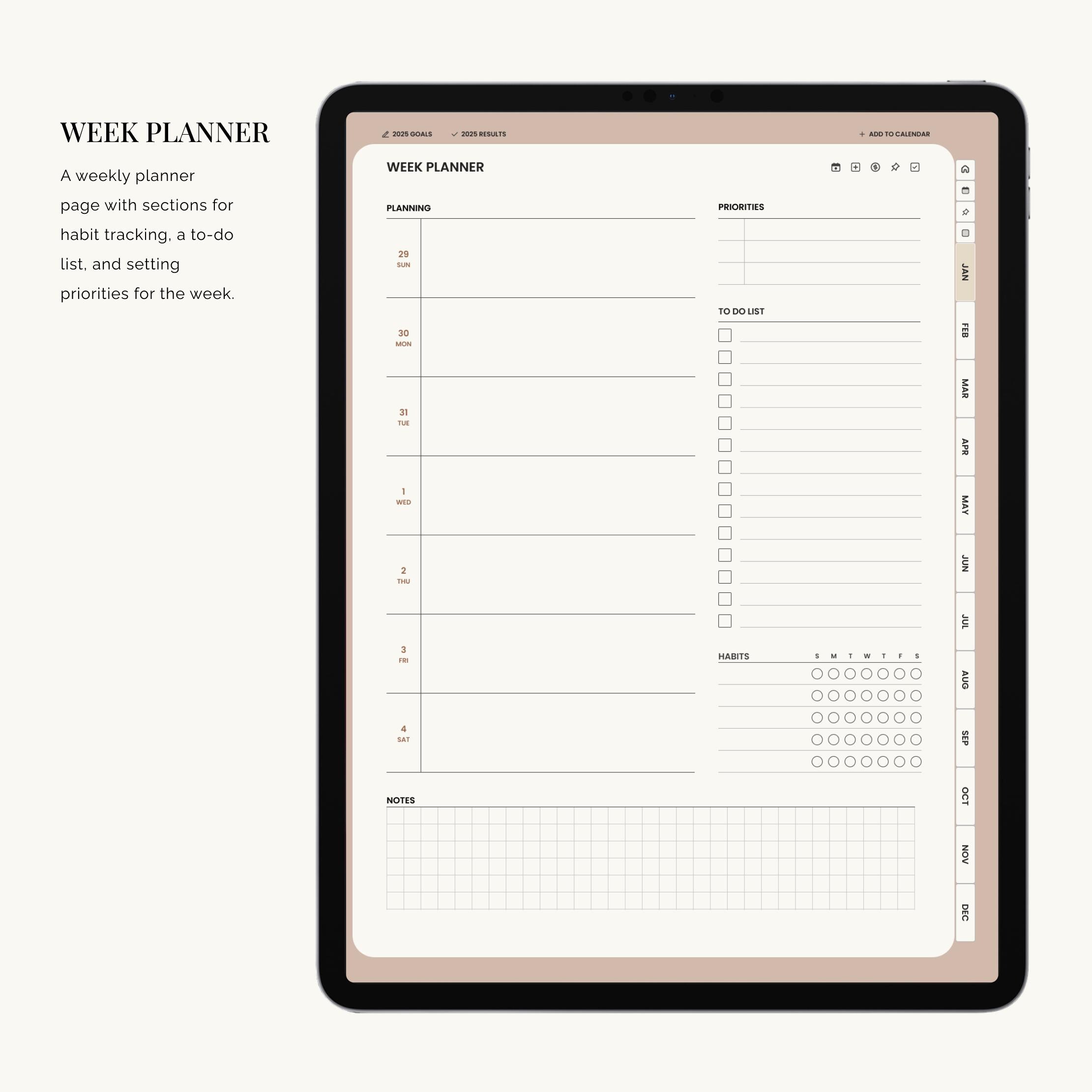 2025 Digital Weekly Planner Yearly Monthly Templates Vision Board Habit ...