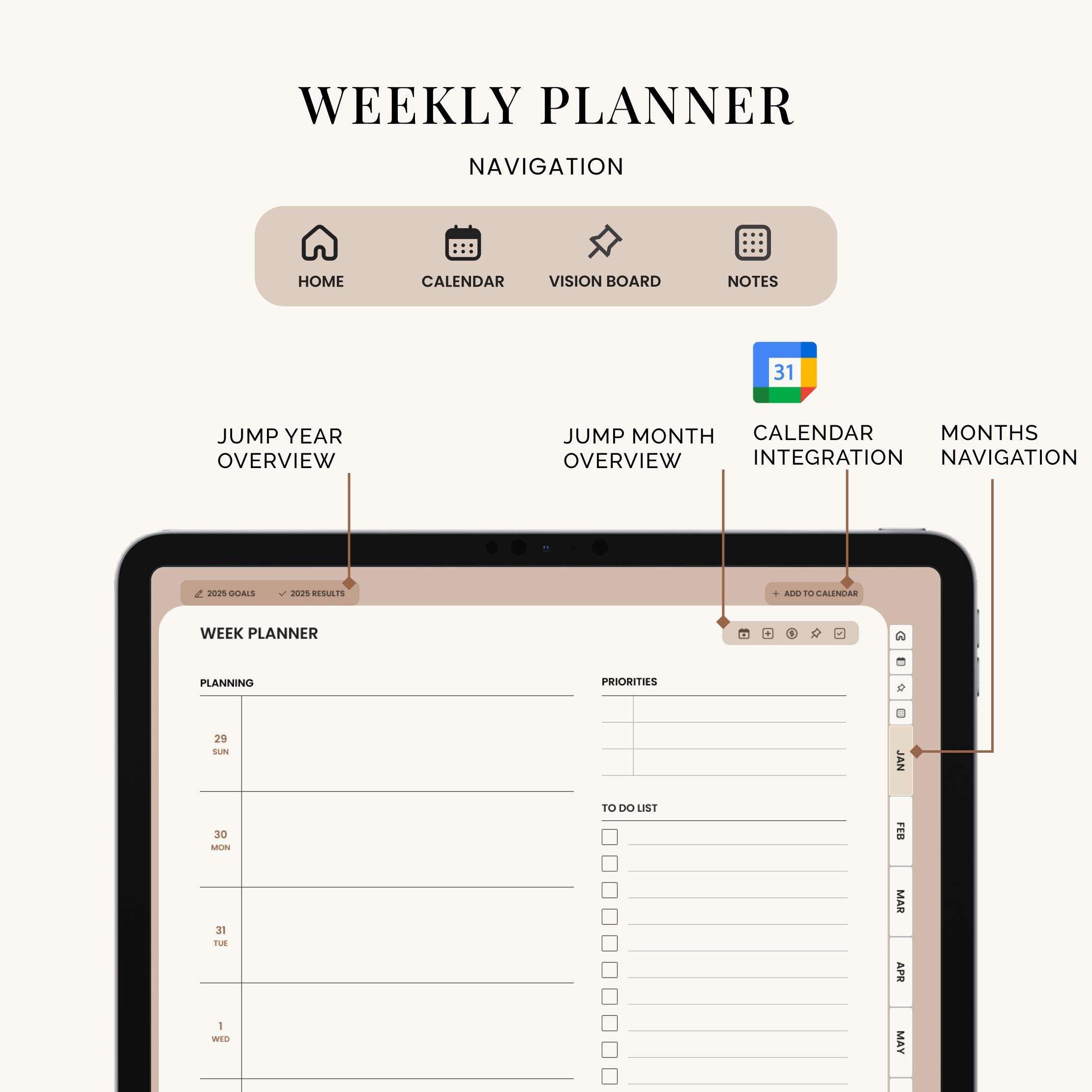 2025 Digital Weekly Planner Yearly Monthly Templates Vision Board Habit ...
