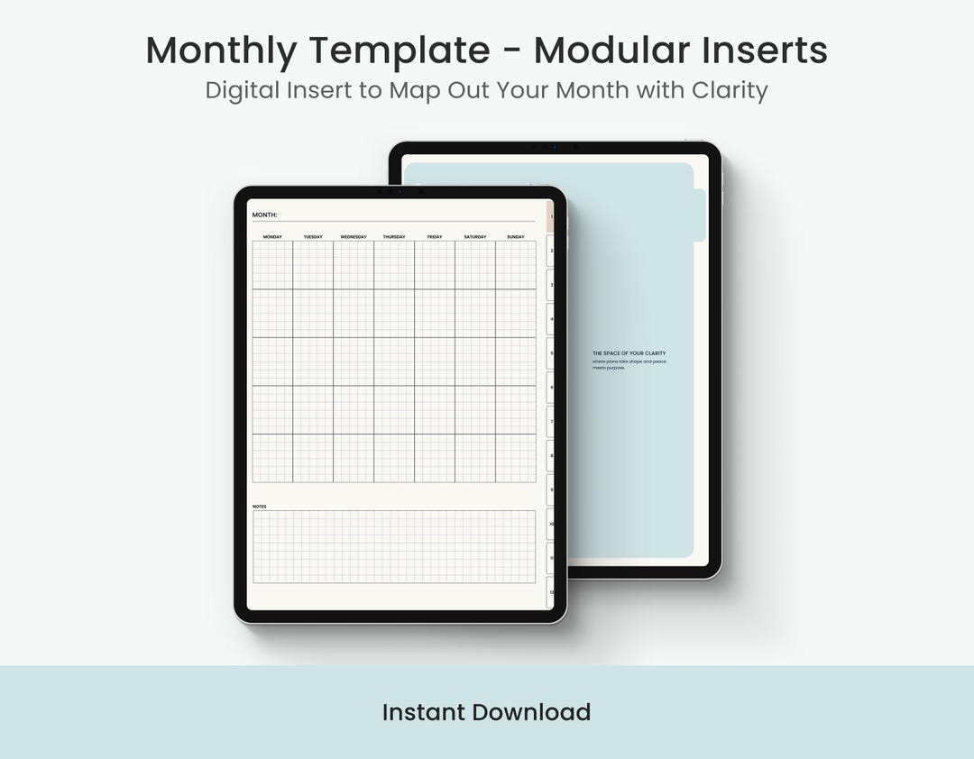 Monthly Digital Modular Planner Undated Template Calendar Clickable ...