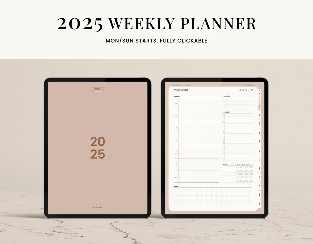 2025 Digital Weekly Planner Yearly Monthly Templates Vision Board Habit ...