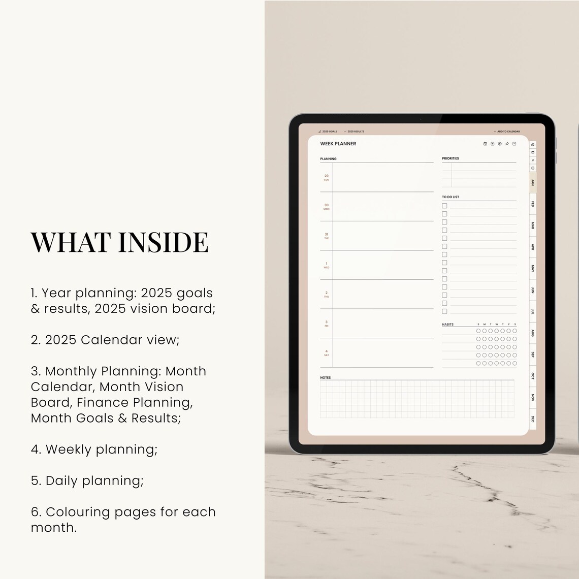 2025 Digital Weekly Planner Yearly Monthly Templates Vision Board Habit ...