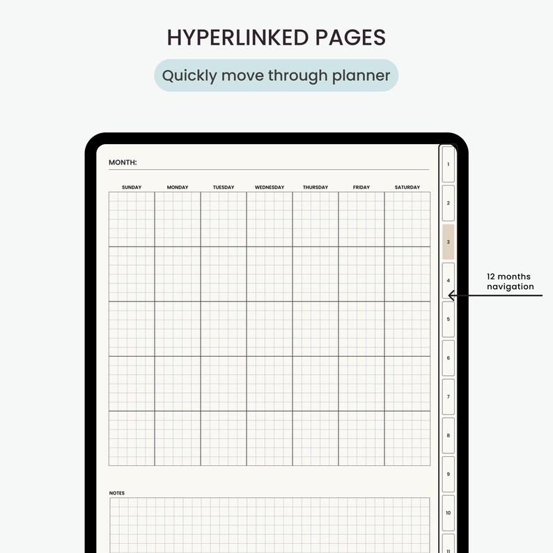 Monthly Digital Modular Planner Undated Template Calendar Clickable ...