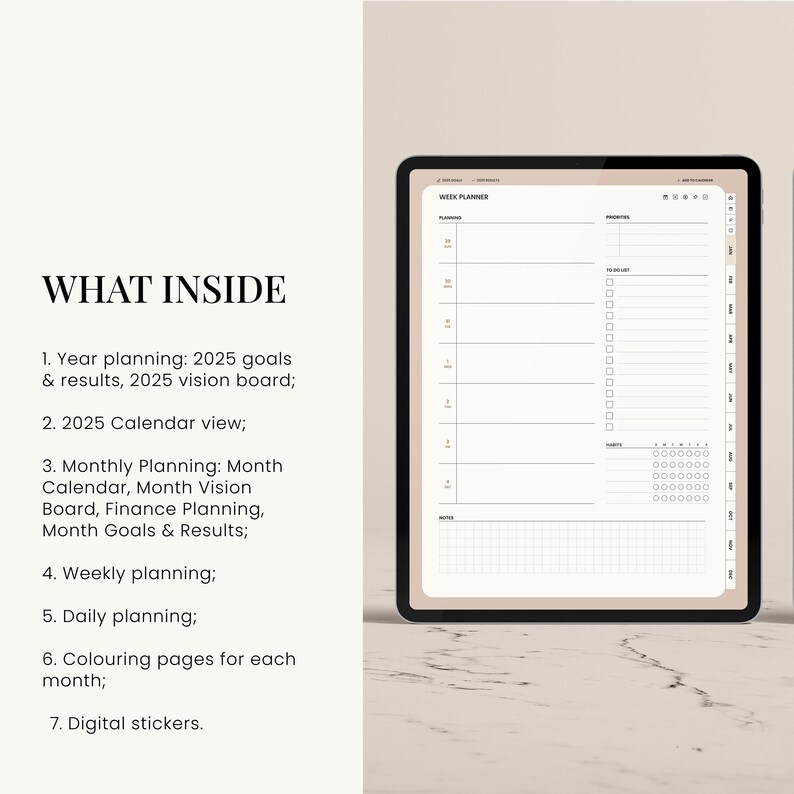 2025 Weekly Planner Digital Journal Yearly Monthly Calendar Notebook ...