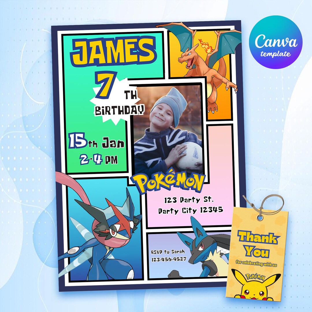 Editable Pokemon Birthday Invitation With Photo Pokemon Comic ...