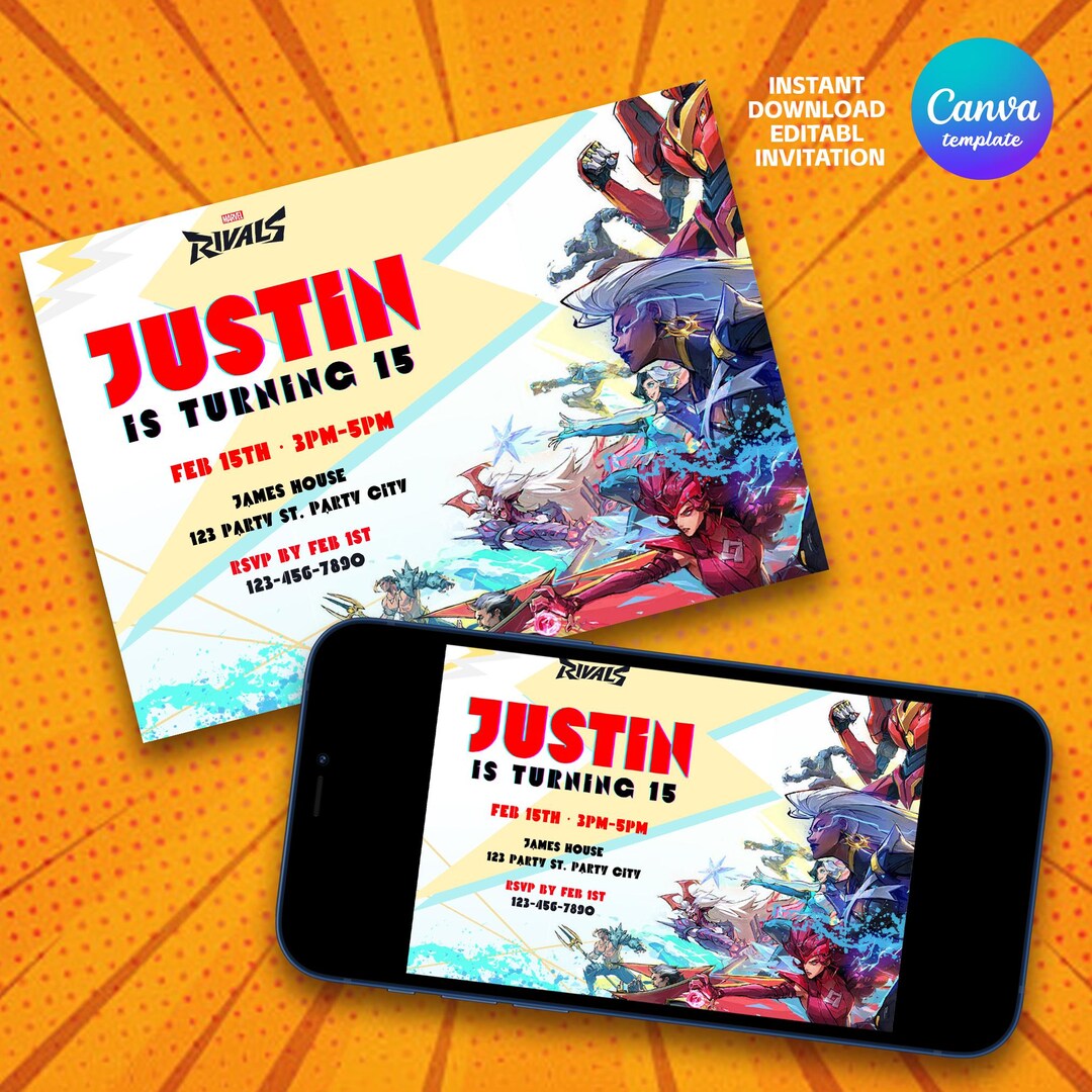 Editable Marvel Rivals Birthday Invitation Marvel Birthday Invitation ...