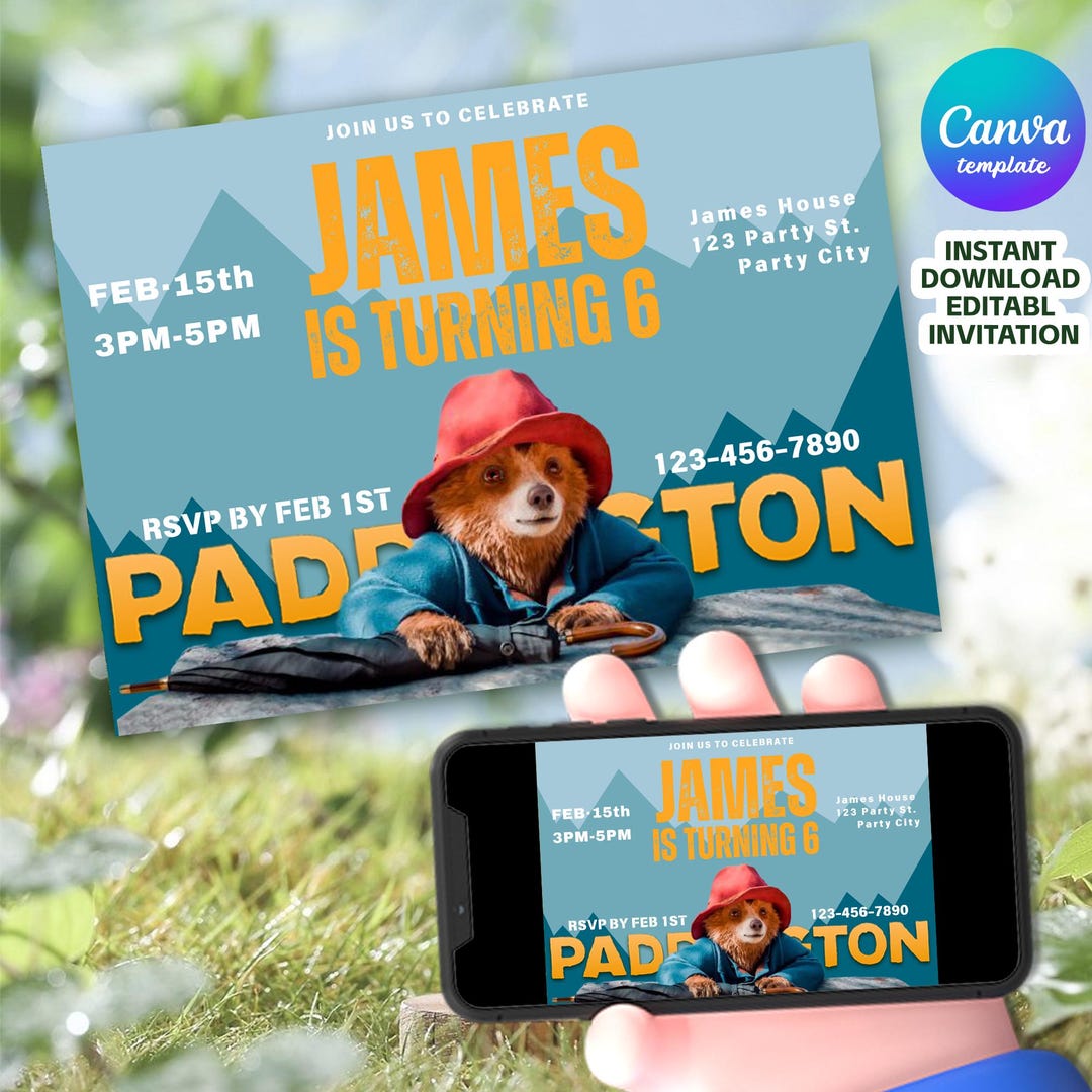 Editable Paddington Birthday Invitation Paddington Movie Invitation ...