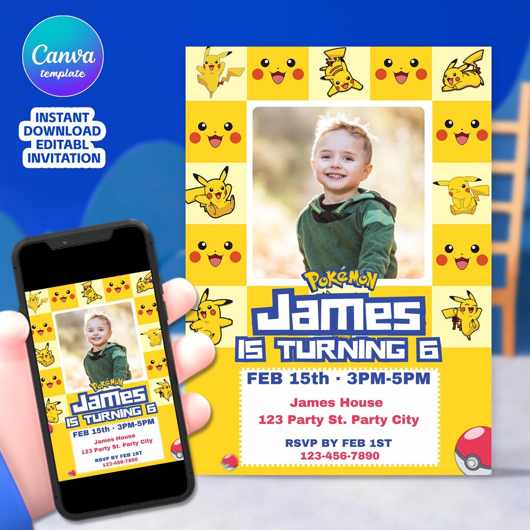 Editable Pikachu Birthday Invitation With Photo Pikachu Invitation ...