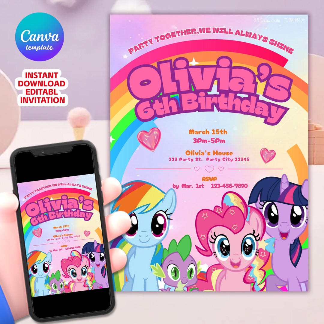 Editable My Little Pony Birthday Invitation Kids My Little Pony ...