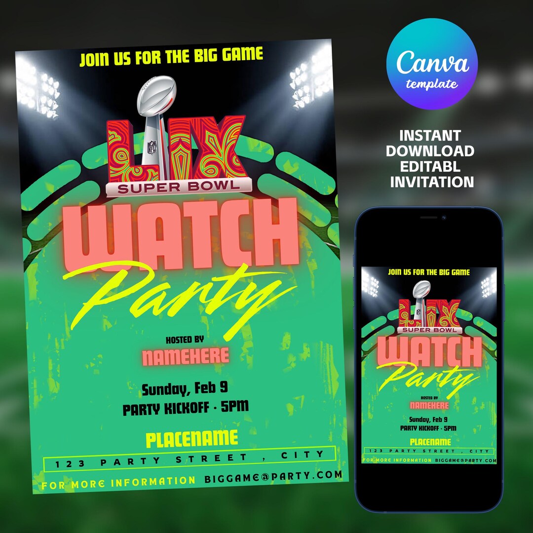Editable Super Bowl Party Invitation the Big Game Party Invitation 2025 ...