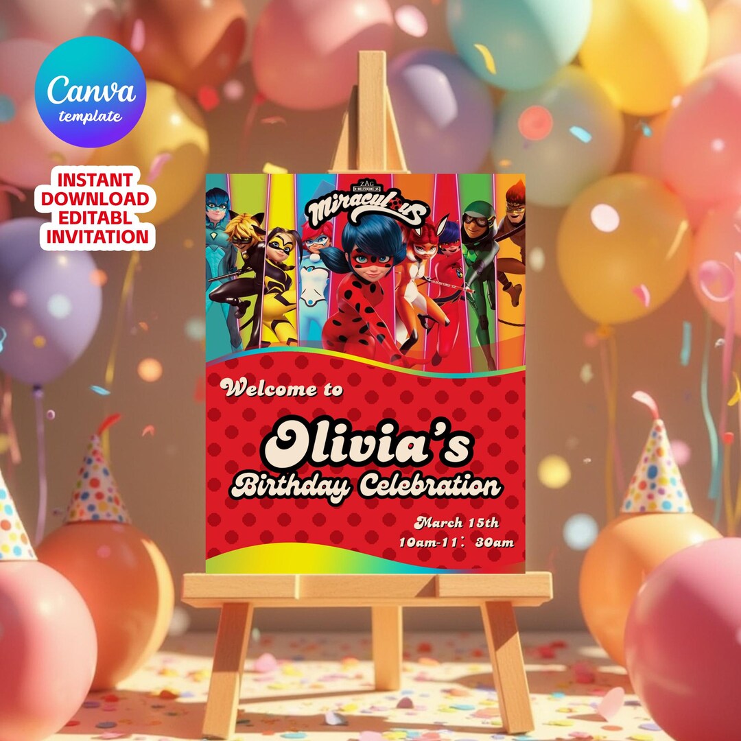 Editable Miraculous Ladybug Birthday Welcome Sign Miraculous Ladybug ...